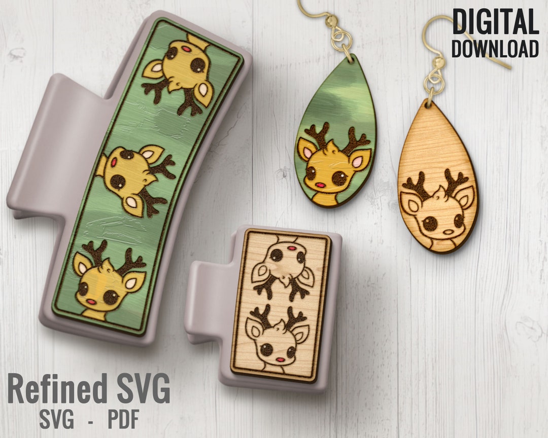 Grampo de cabelo e brinco de rena SVG - Conjunto de arquivos de corte a ...