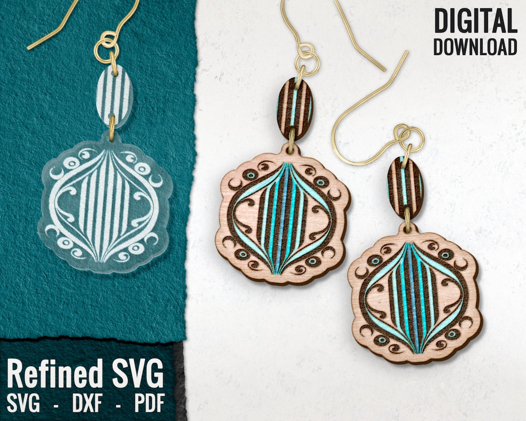 Ornamental Earring SVG, Boho Laser Earring File, Wood Earring SVG, Hand ...