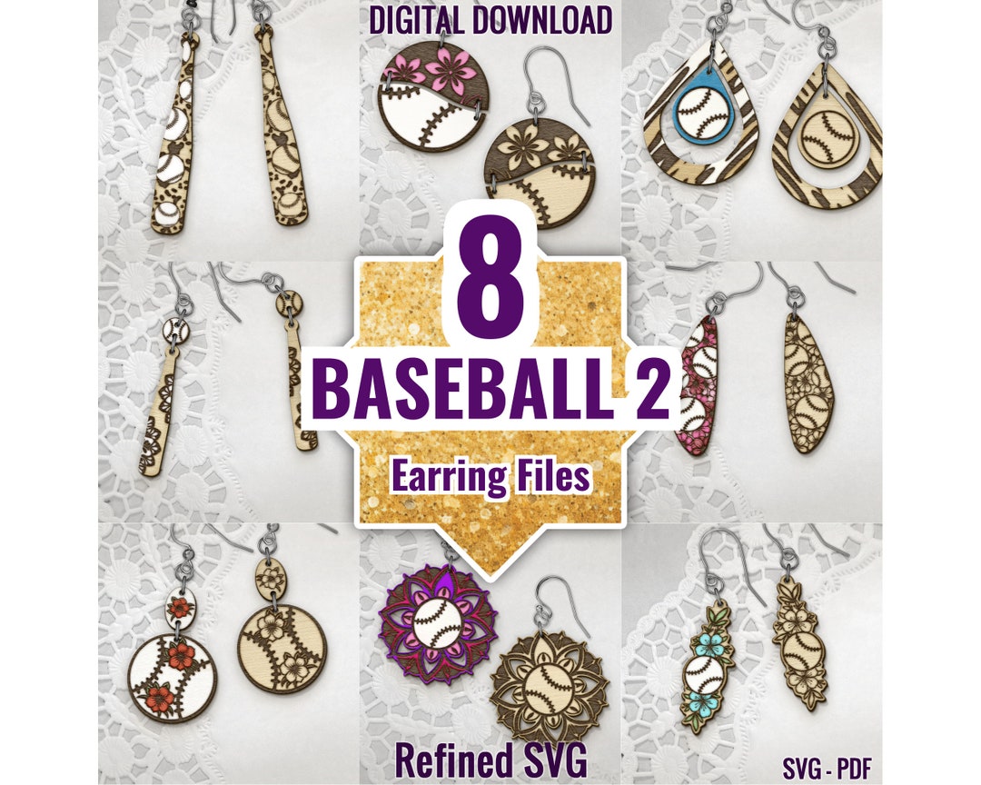 Baseball Earring SVG Bundle, 8 Baseball Earring Files, Sports Jewelry ...