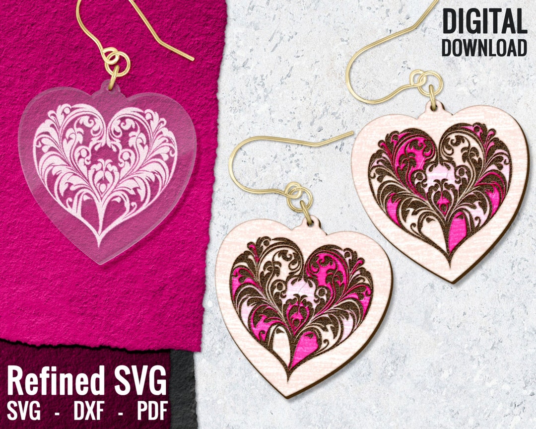 Heart Earring SVG Valentines Heart Laser Engraved Earring - Etsy