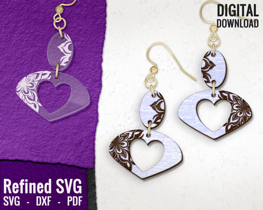 Floral Heart Earring SVG, Valentine's Day Earring Files, Wood Earring ...