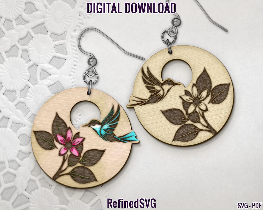 Hummingbird Flower Earring SVG: Laser Cut File (commercial Use) - Etsy
