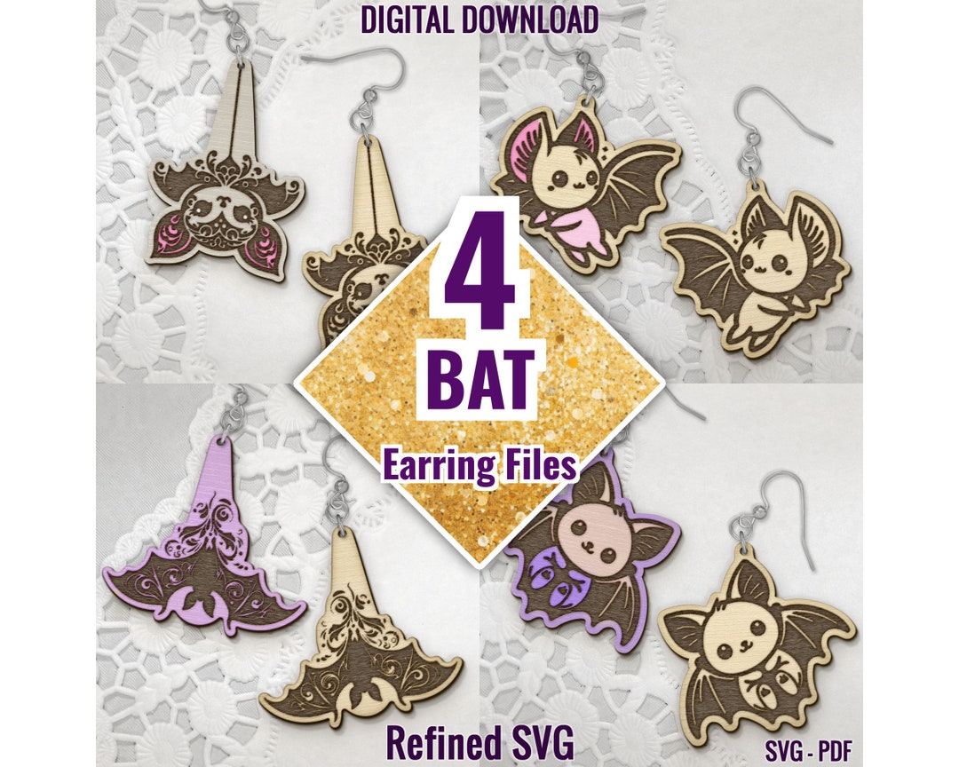Bat Earring SVG Bundle, Bat Earring SVG, 4 Bat Earring Files, Halloween ...