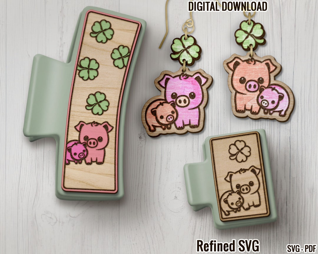 Lucky Pigs Hair Clip & Earring SVG File Set (digital Download) - Etsy