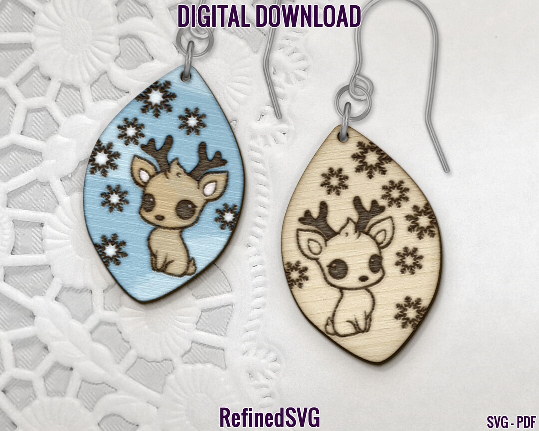 Reindeer Earring SVG, Reindeer Wood Earring SVG, Christmas Earring Cut ...