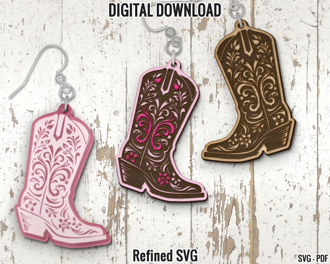 Cowboy Boots Floral Earring SVG, Western Earring Laser Cut File ...