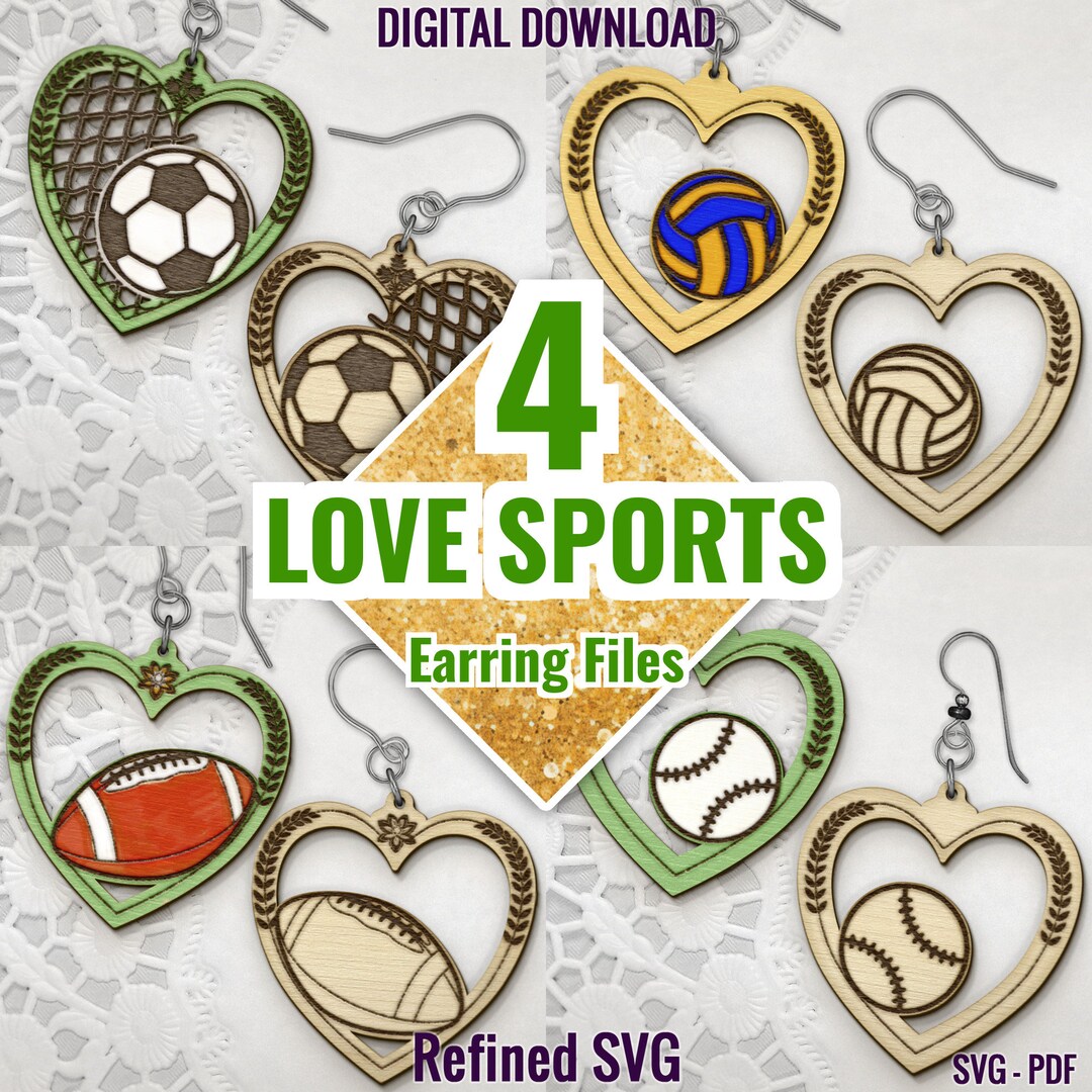 Love Sports Earring SVG Bundle: Baseball, Football, Soccer, Volleyball ...