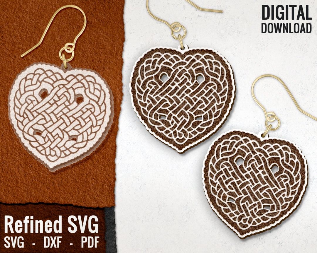 Woven Heart Earring SVG, Crochet Heart Laser Earring File, Wood Earring ...