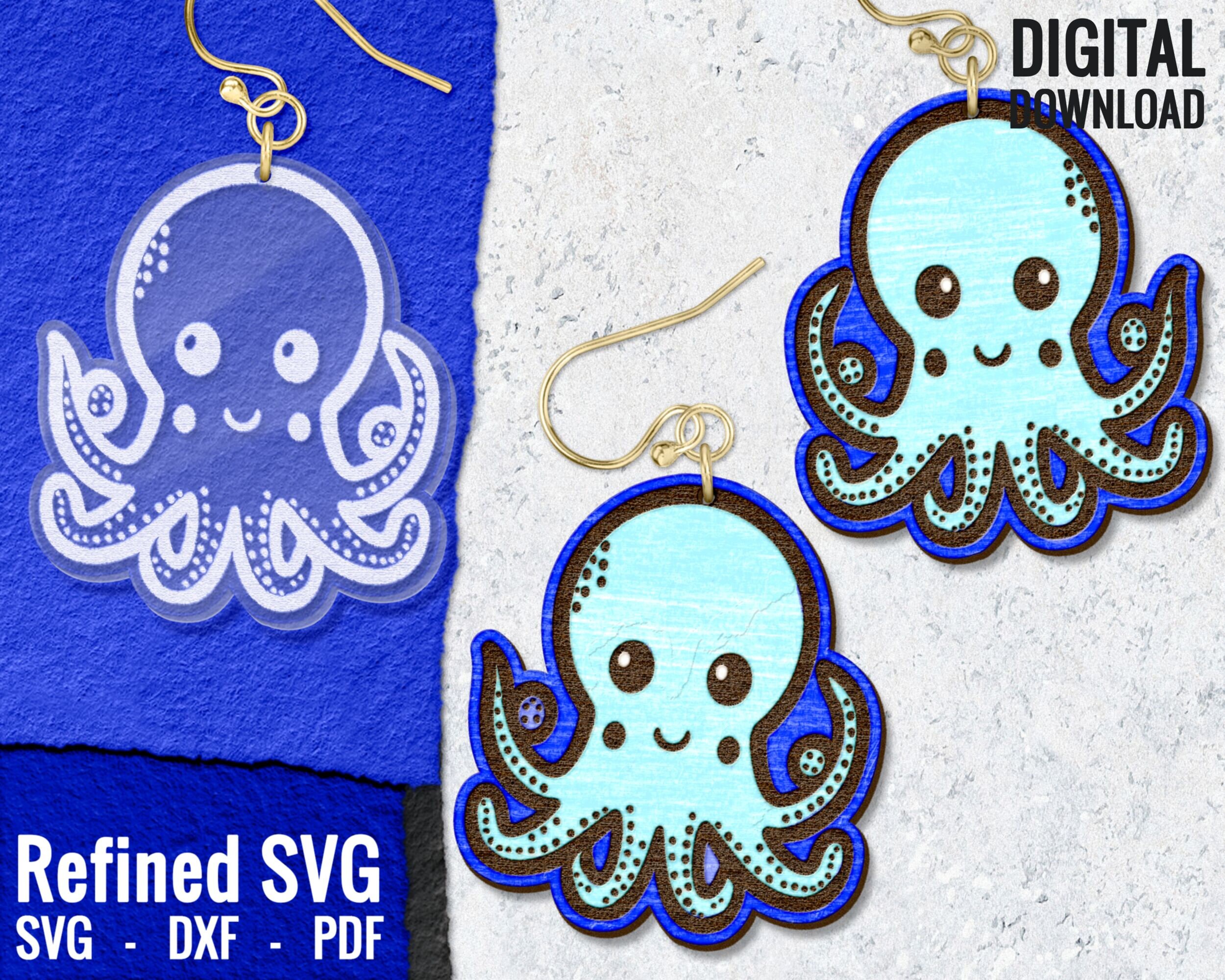 Octopus Earring SVG Sea Life Laser Engraved Earring Digital - Etsy