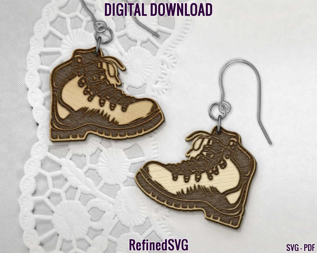Hiking Boots Earring SVG, Outdoor Laser Earring File, Hiking Wood ...
