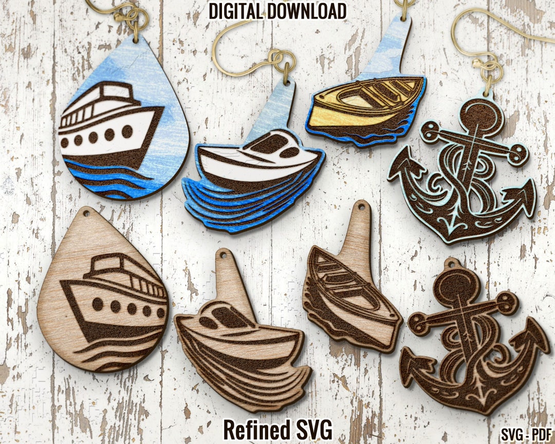 Ship Earrings SVG Bundle, 4 Pairs of Ships Earring Files, Boat Laser ...