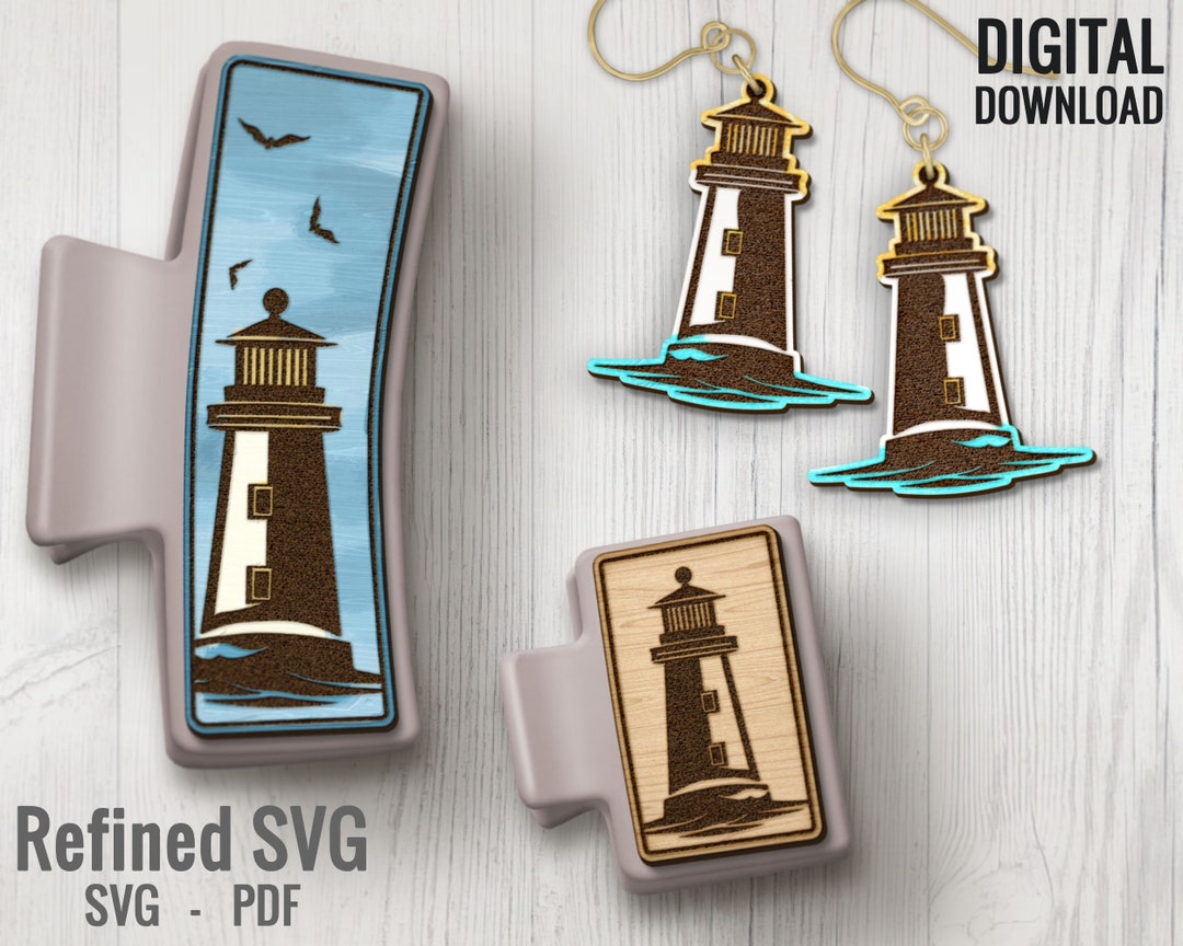 Lighthouse Hair Clip & Earring SVG Laser Cut File Set (digital Download ...