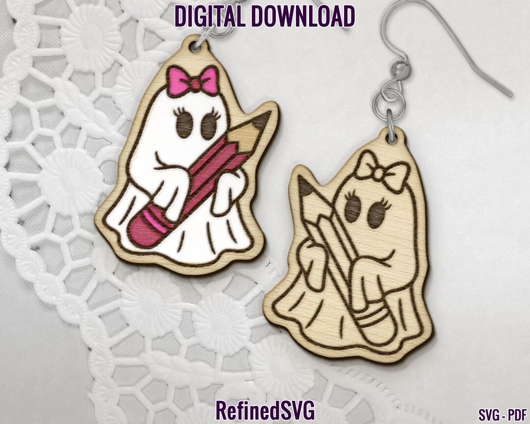 Teacher Ghost Earrings SVG: Halloween Laser Cut File (digital Download ...