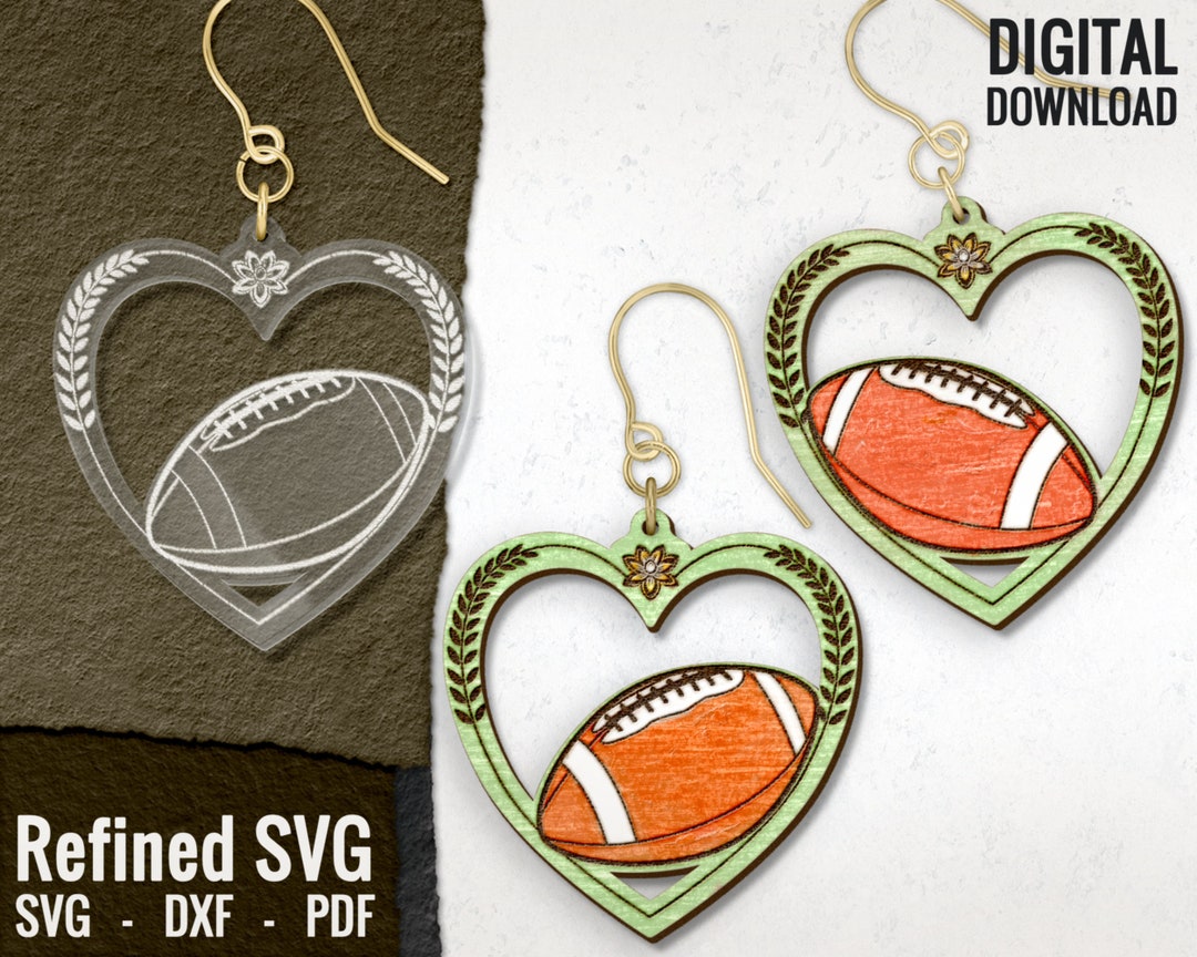 Heart Football Earring SVG: Laser Cut Files (digital Download) - Etsy