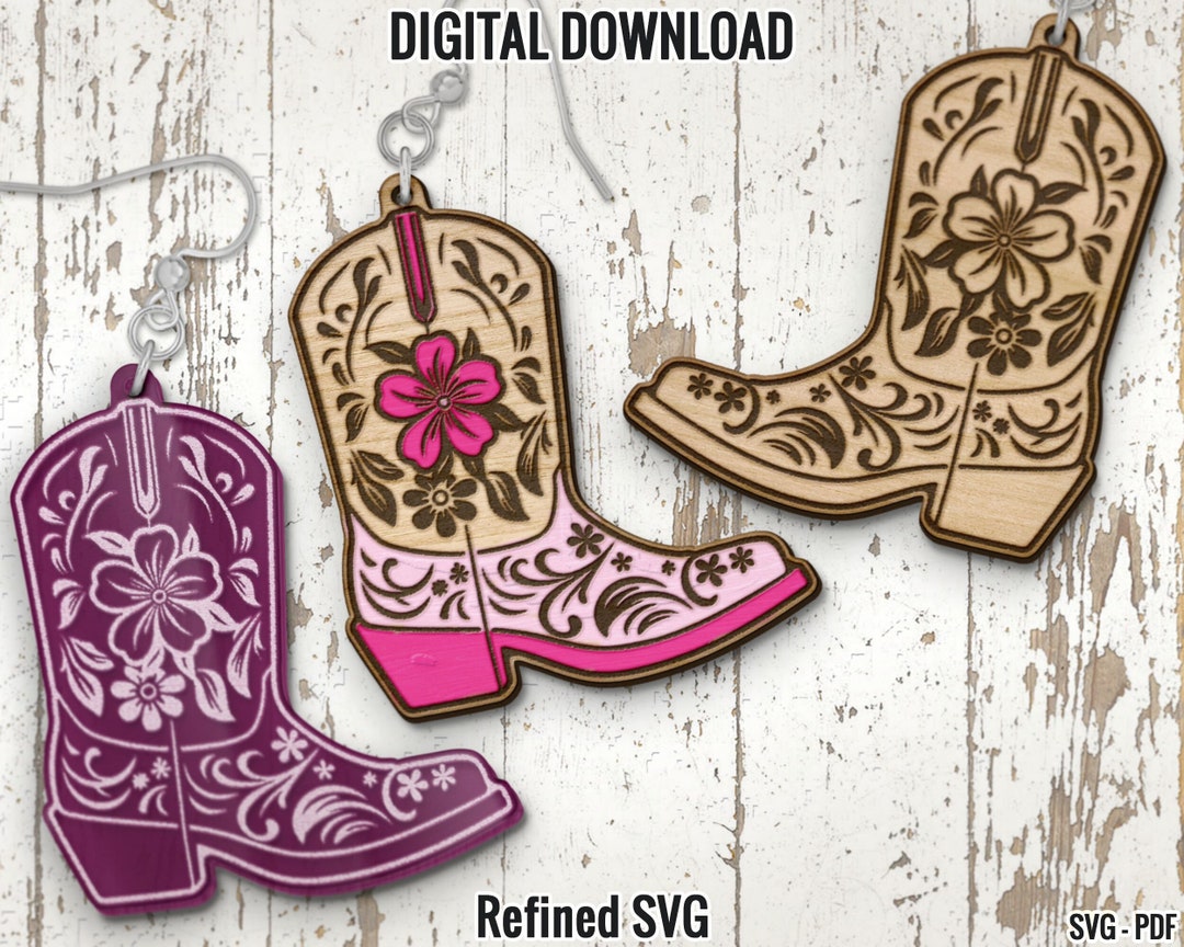 Floral Cowboy Boots Earring SVG: Western Laser Cut File (digital ...