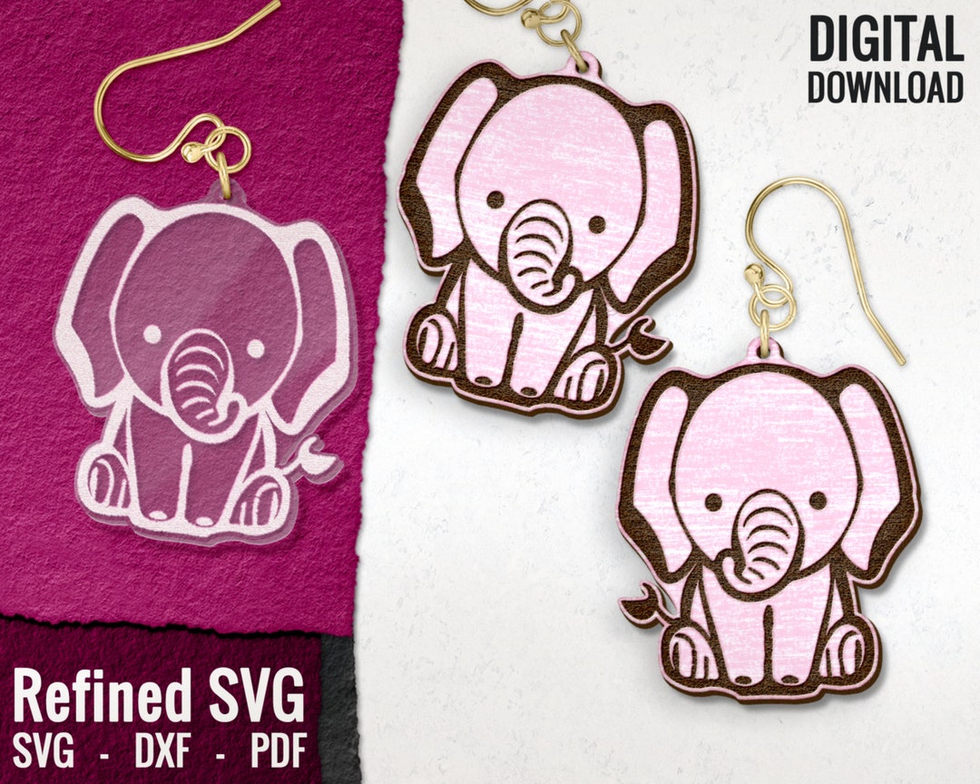 Cute Elephant Earring SVG, Animal Laser Engraved Earring File Digital ...