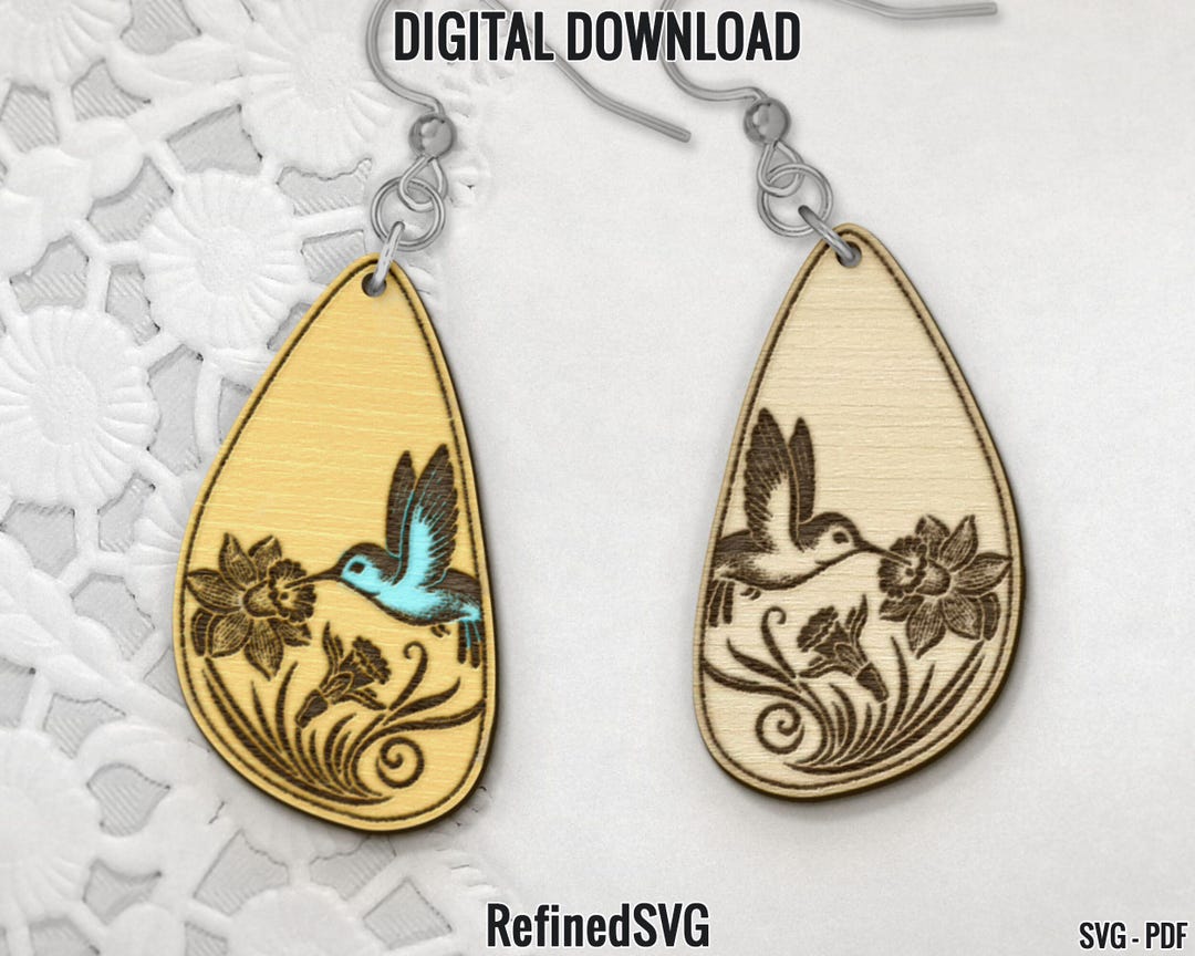 Hummingbird Earring SVG: Floral Dangle Earrings Laser Cut File (digital ...