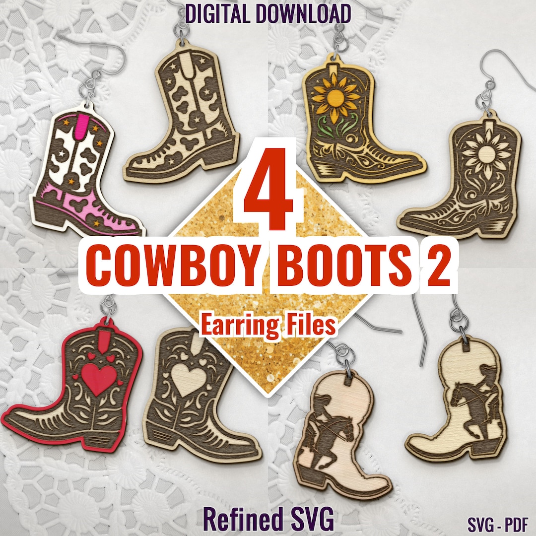Cowboy Boots Earrings SVG Bundle: Western Laser Cut Files (PDF, SVG) - Etsy