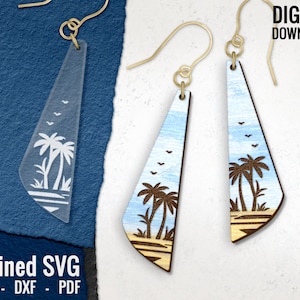 Palms and Beach Earring SVG, Beach Laser Engraved Earring Fie Digital ...