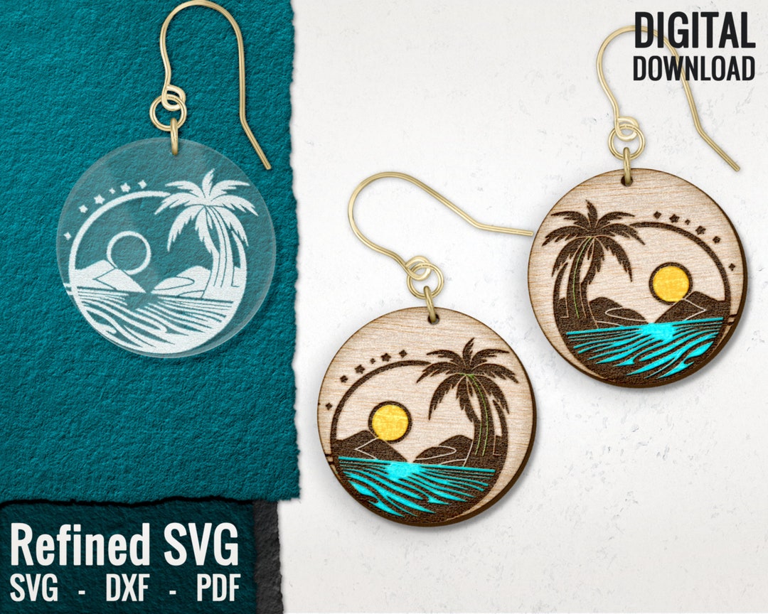 Summer Earring SVG, Palm and Beach Earring Files, Palms and Sea Wood ...