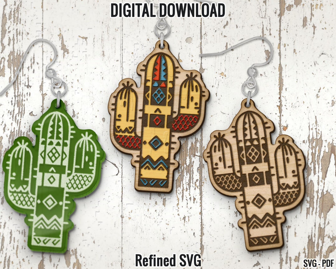 Texas Cactus Laser Earring SVG File, Cactus Wood Earring SVG, Western ...