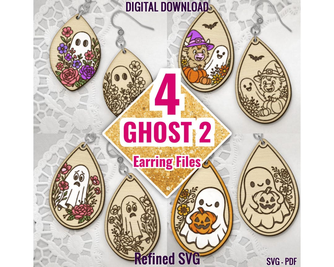 Ghost Earring SVG Bundle, 4 Ghost Earring Files, Halloween Earring SVG ...