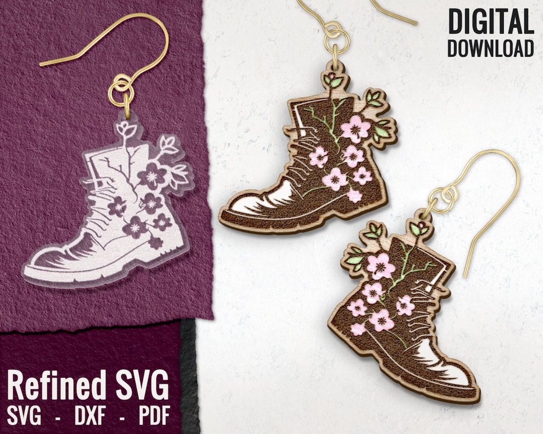 Boots With Flowers Earring SVG, Western Earring Laser SVG Cut File ...