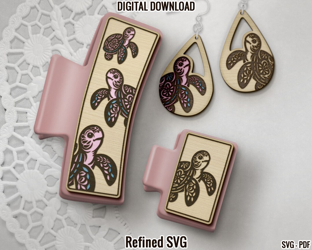 Turtle Hair Clips SVG, Matching Turtle Earring File Set, Turtle Laser ...