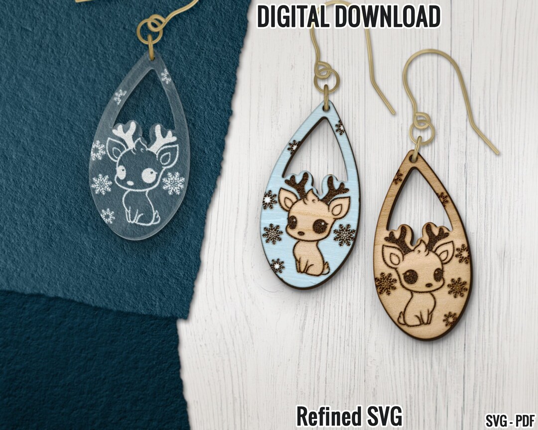Cute Reindeer Earring SVG, Reindeer Wood Earring SVG, Winter Earring ...