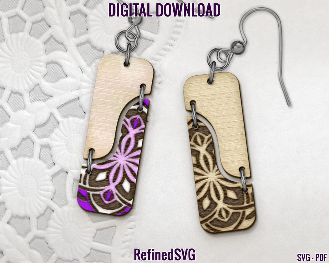 Mandala 2 Part Rectangle Earring SVG, Mandala Laser Earring File, Wood ...