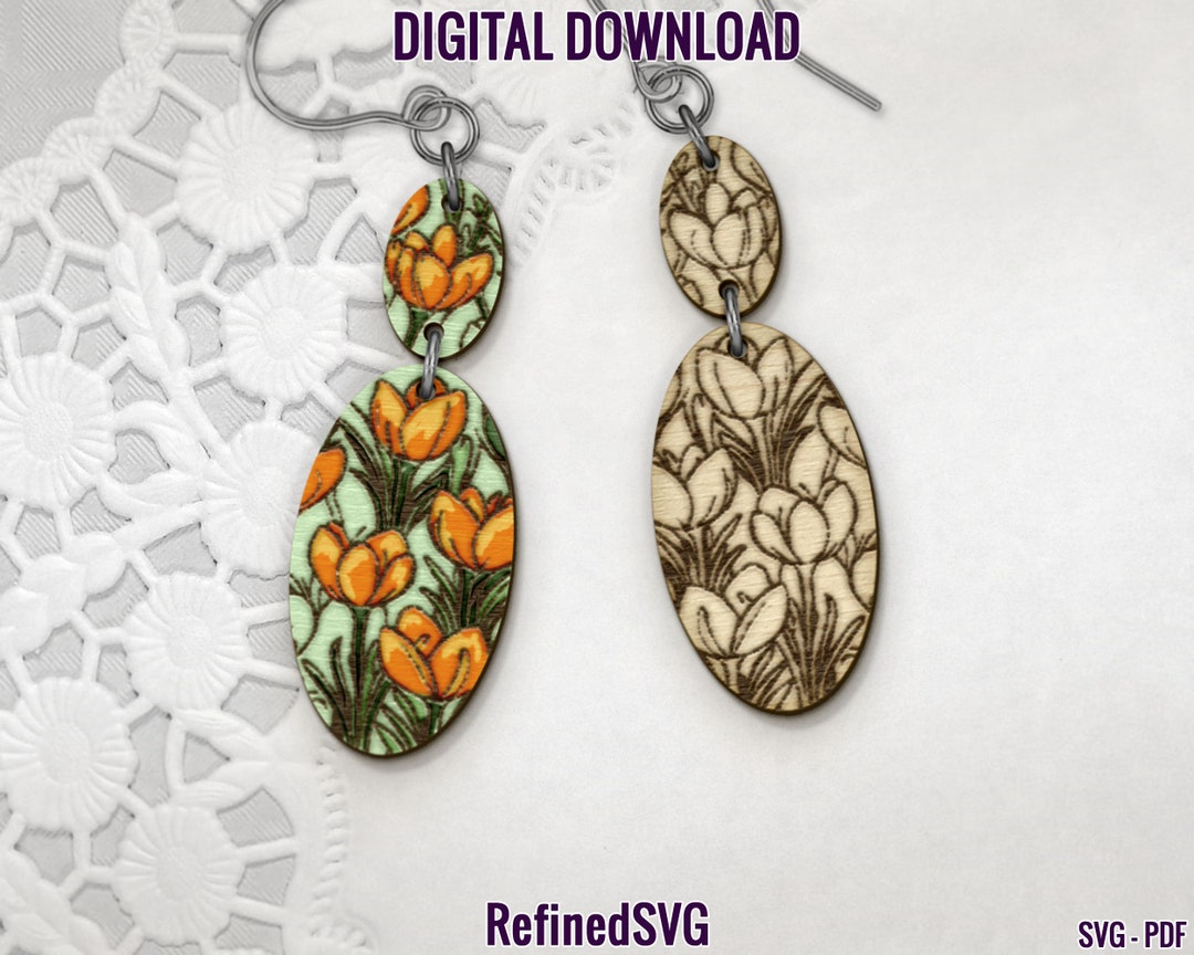 Crocus Earring SVG, Blossom Earring File, Flowers Acrylic Earring SVG ...