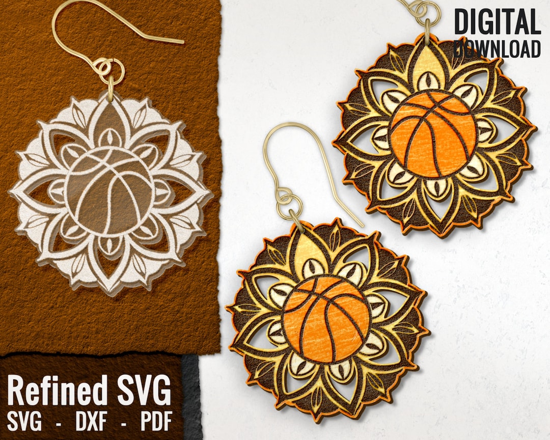Basketball Mandala Earring SVG: Sports Laser Cut File (digital Download ...