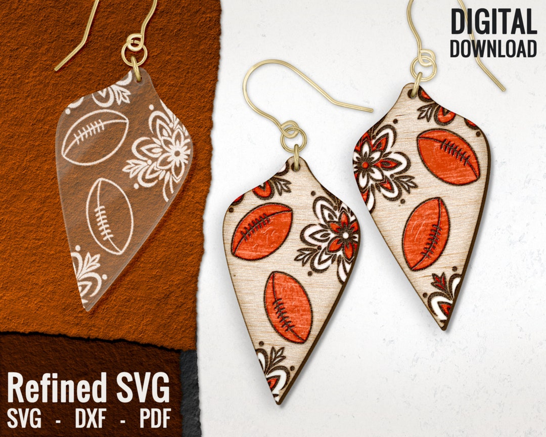 Football Earring SVG, Football and Flowers Laser Earring File, Sports ...