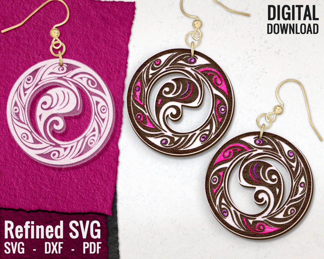 Round Earring SVG, Ornamental Circle Earring File, Wood Earring SVG ...