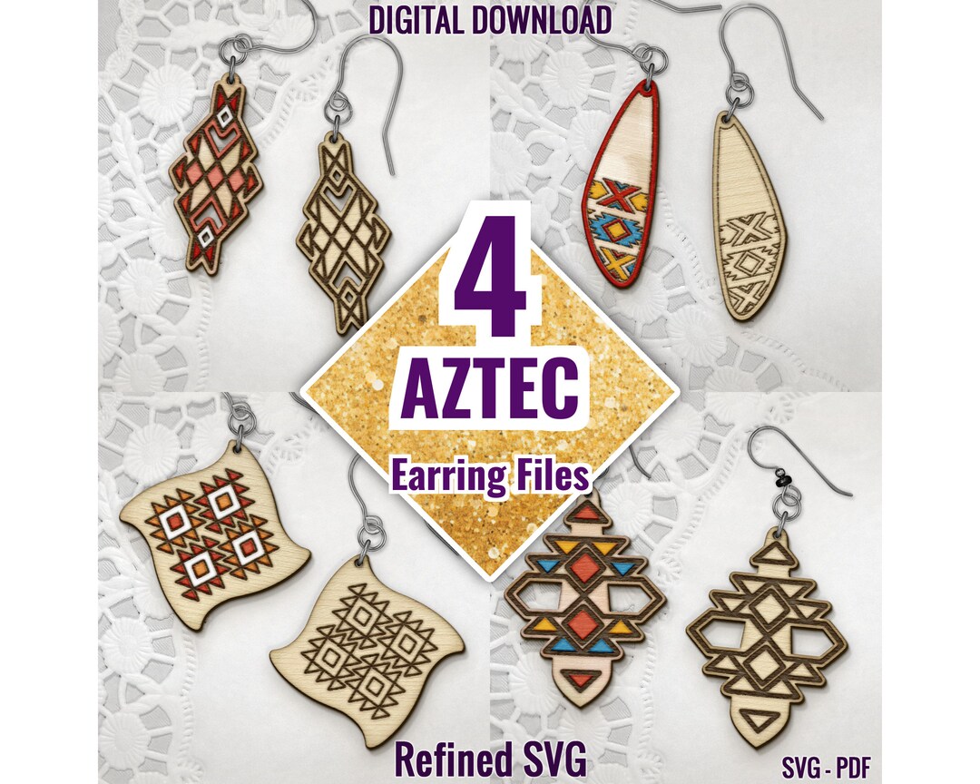 Aztec Earring SVG Bundle, 4 Tribal Earring Files, Southwestern Earring ...