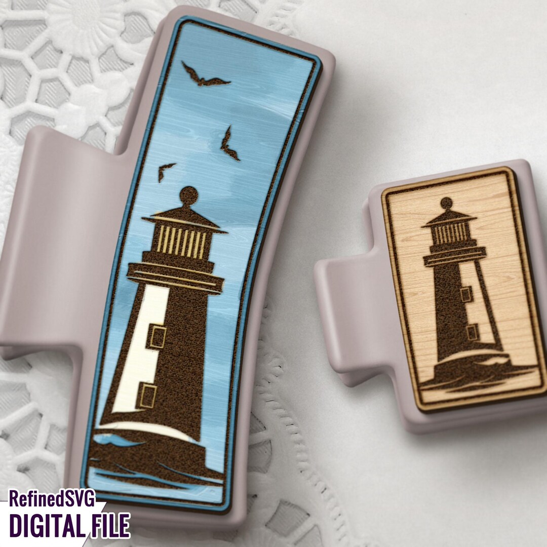 Lighthouse Hair Clip SVG Laser Cut File: Engraving Template (digital ...