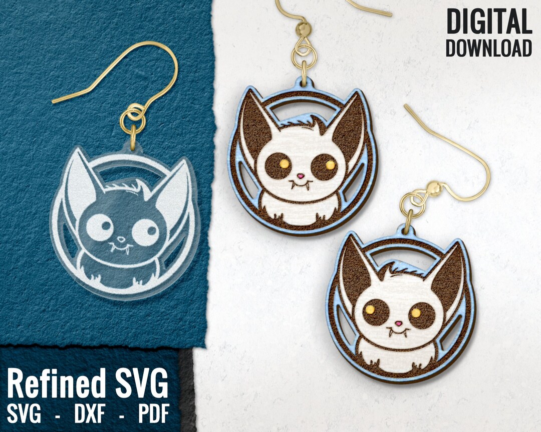 Cute Bat Earrings SVG, Cute Bat Laser Earring File, Halloween Wood ...