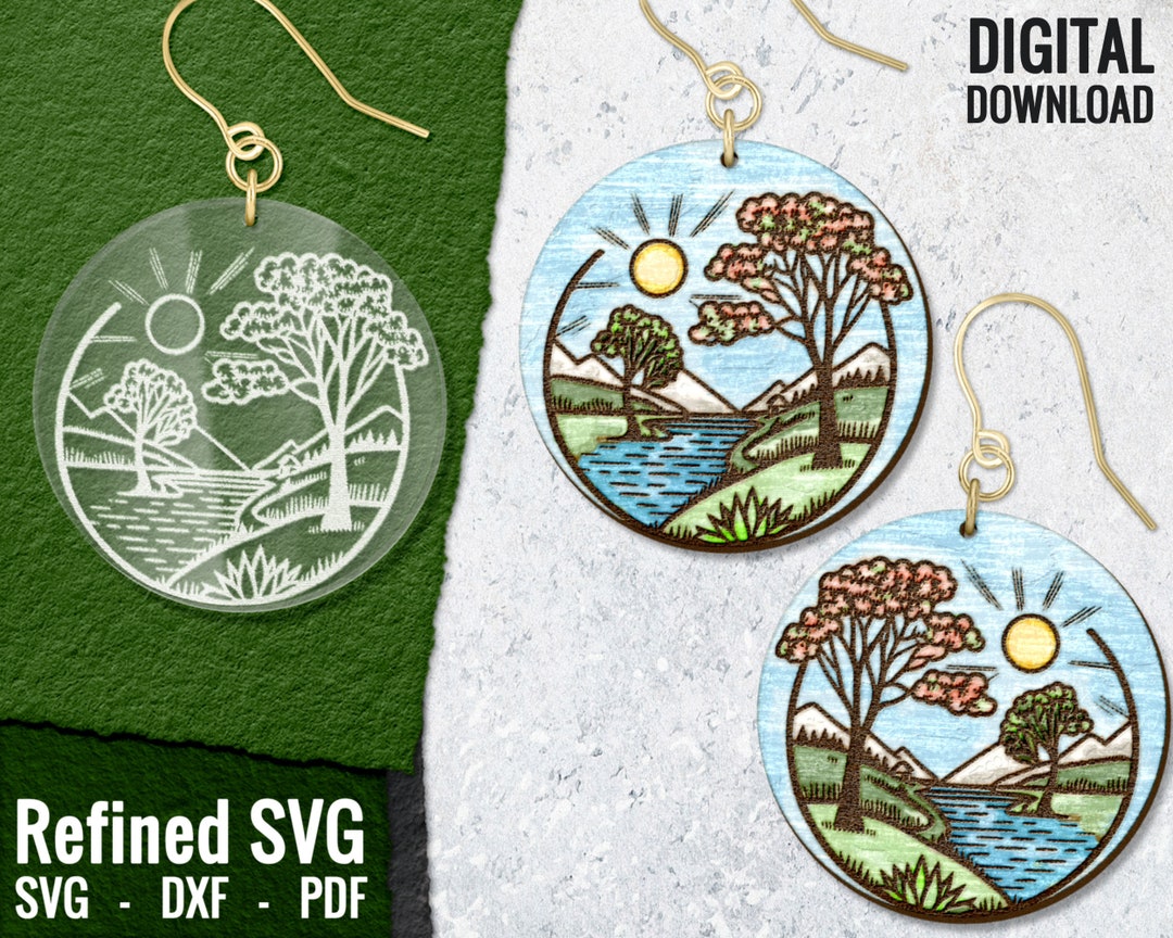 Spring Earring SVG, Landscape Jewelry Earring File, Wood Earring SVG ...