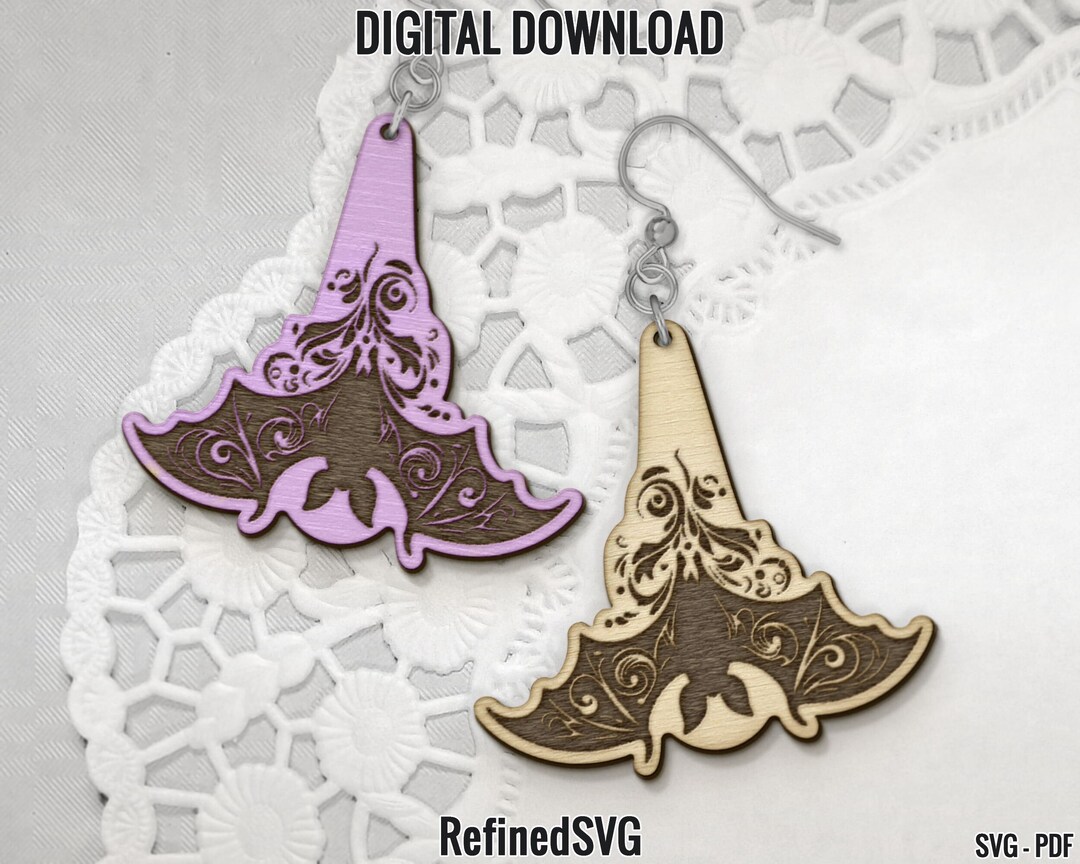 Beautiful Bat Earring SVG, Hanging Bat Laser Earring File, Halloween ...