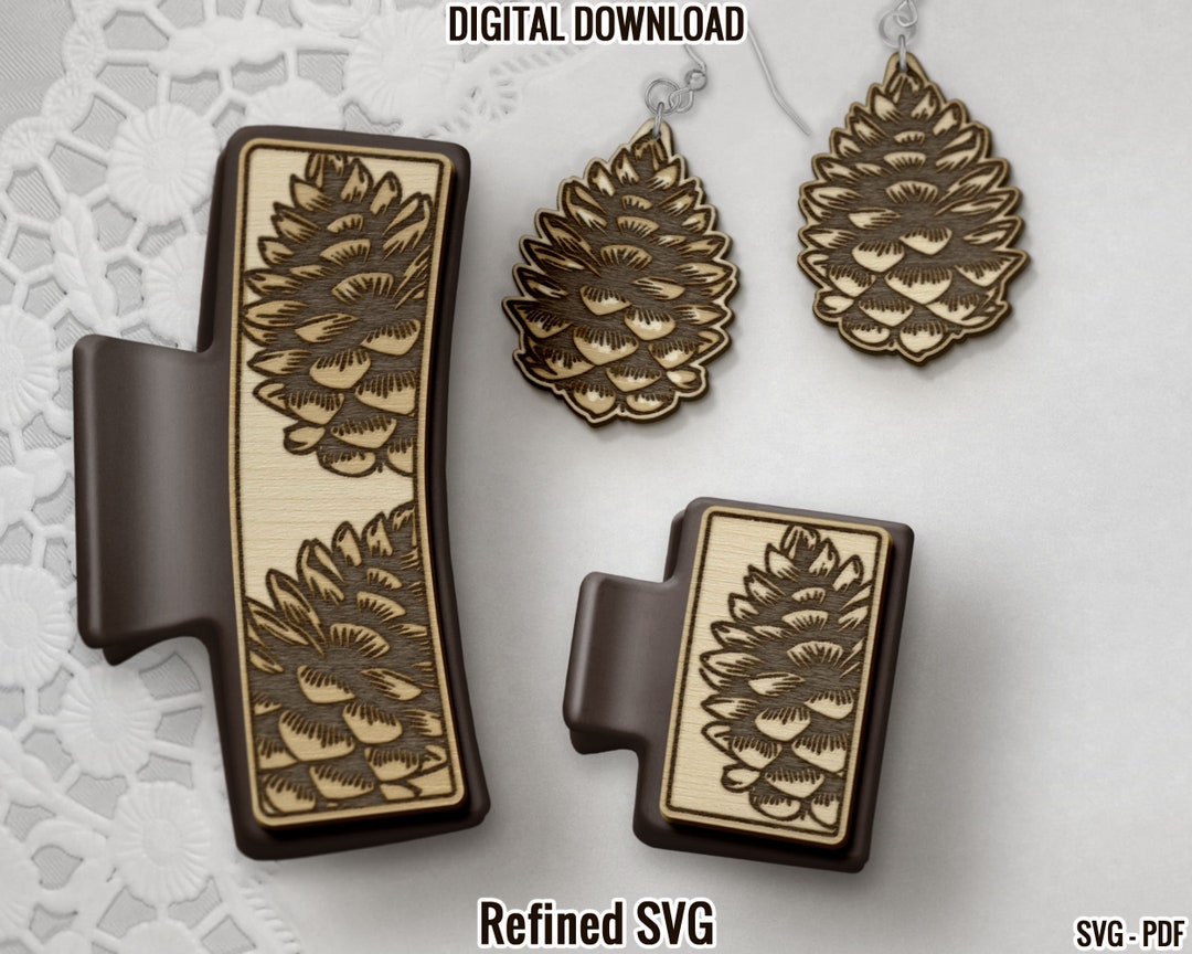 Cone Hair Clips SVG File, Matching Pinecone Earring File Set, Winter ...