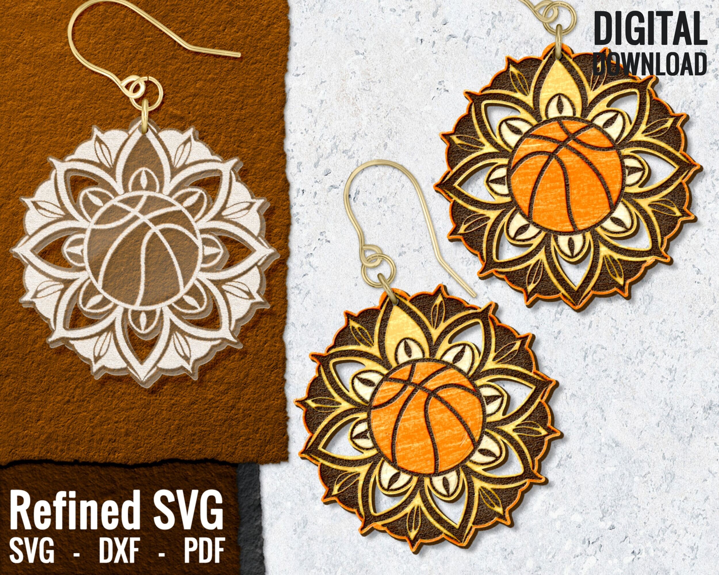 Basketball Mandala Earring SVG Sports Laser Engraved Earring - Etsy