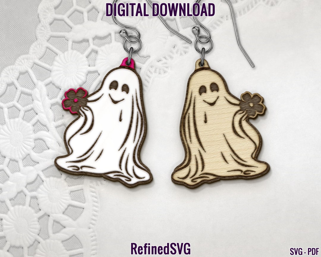 Ghost With Flower Earrings SVG: Halloween Laser Cut File (digital ...