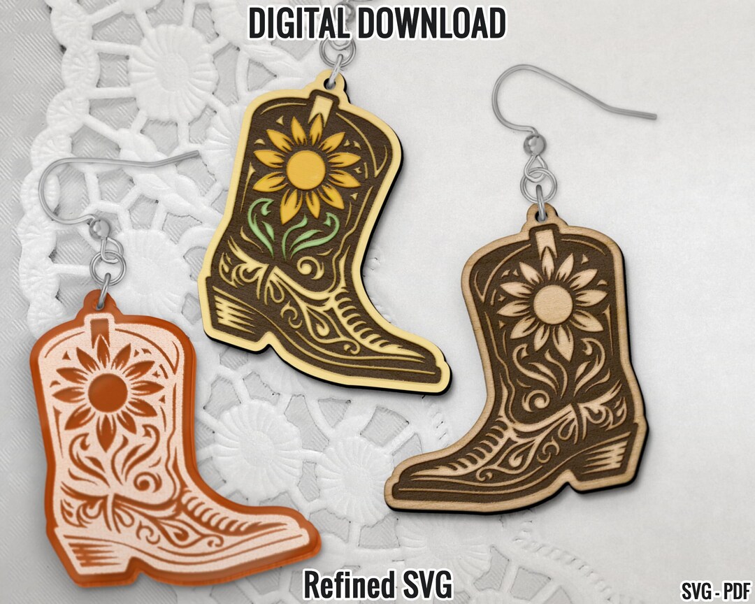 Cowboy Boots Sunflower Earring SVG Laser Cut File (digital Download) - Etsy