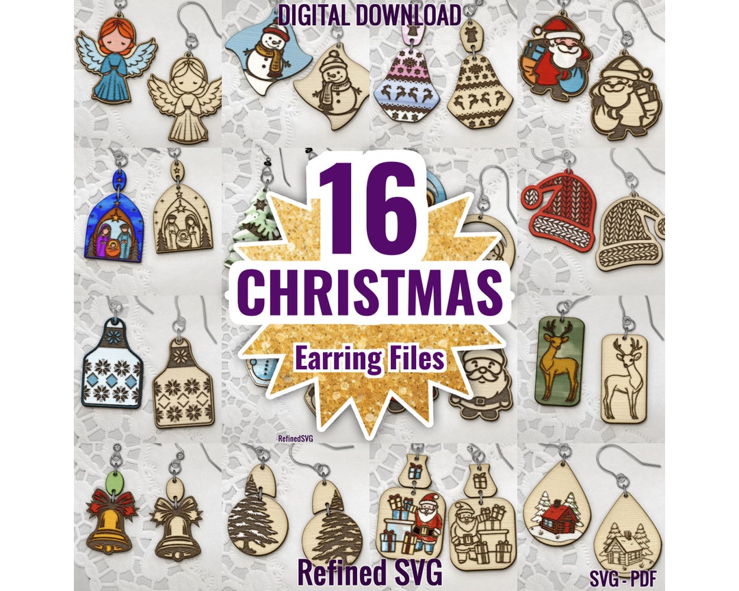 Christmas Earring SVG Bundle, 16 Christmas Earring Files, Holiday ...