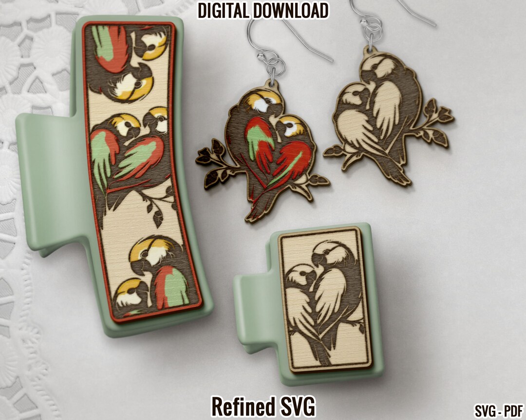 Parrot Hair Clip & Earring SVG Set: Laser Cut Files (digital Download ...