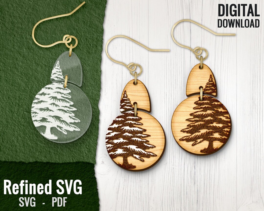 Snow Covered Pine Tree Earring SVG, Tree Wood Earring SVG, Pine Earring ...