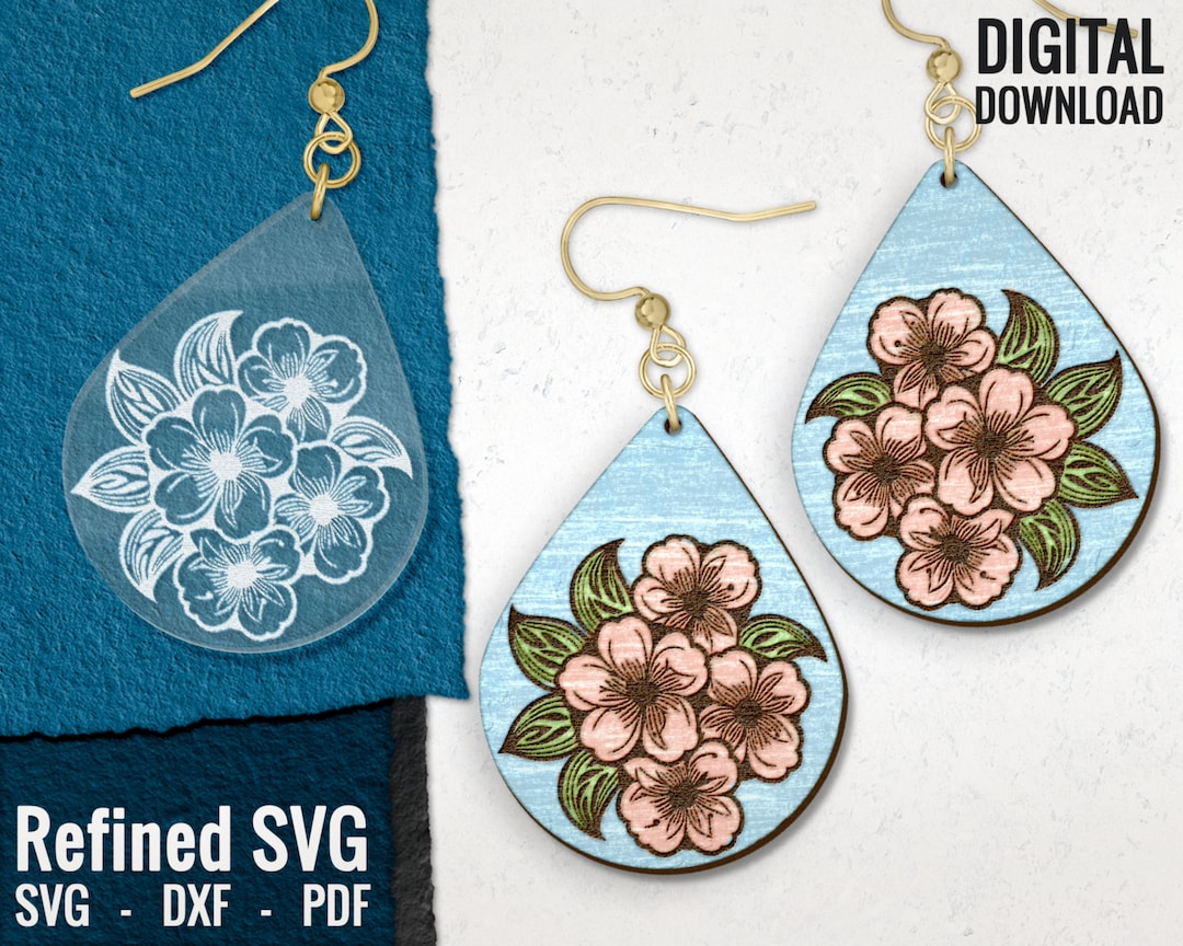 Cherry Blossom Laser Engraved Earring Files, Cherry Blossom SVG, Flower ...