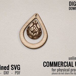 2 Part Teardrop Earring SVG, Floral Earring File Digital Download, Wood ...