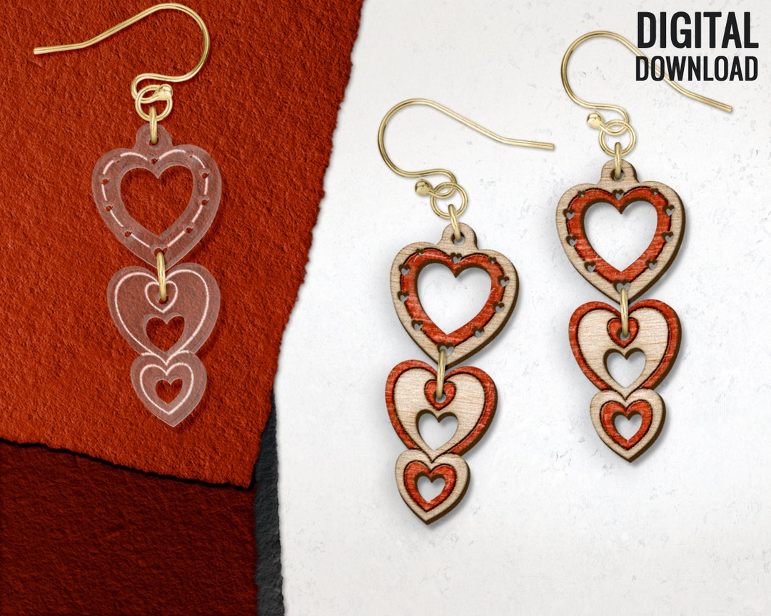 Heart Earring SVG, Heart Dangle Laser Engraved Digital Download ...