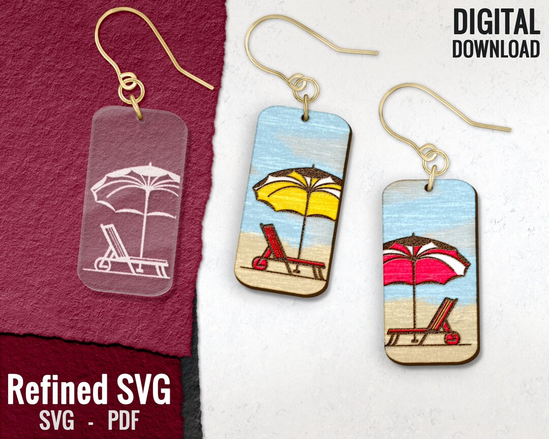 Parasol on the Beach Earring SVG, Sun Lounger Earring SVG, Seaside Wood ...